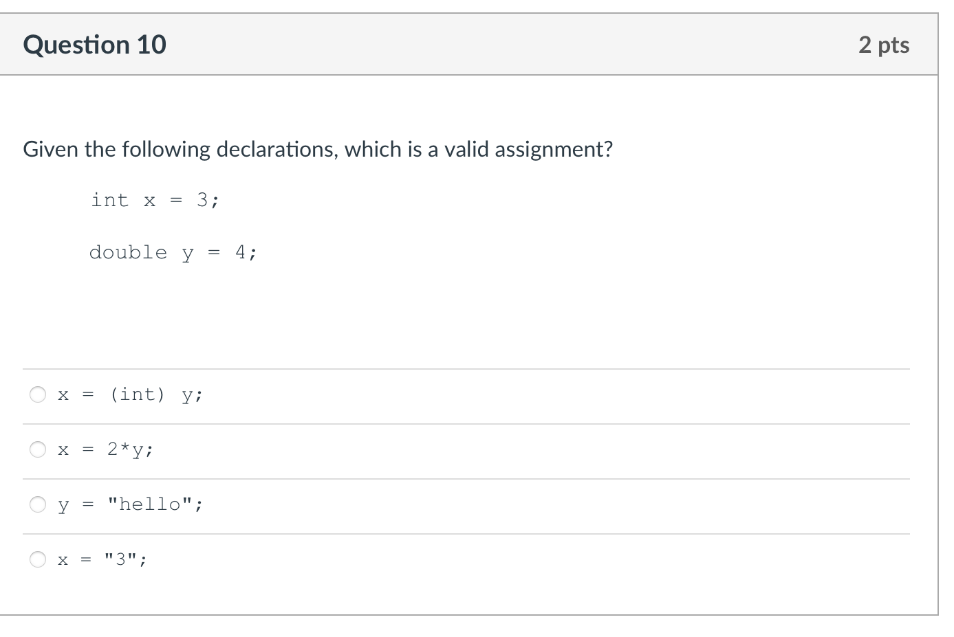 Solved Question 10 2 pts Given the following declarations, | Chegg.com