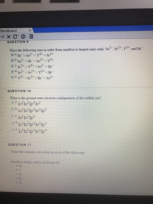 Solved Place the following ions in order from smallest to | Chegg.com