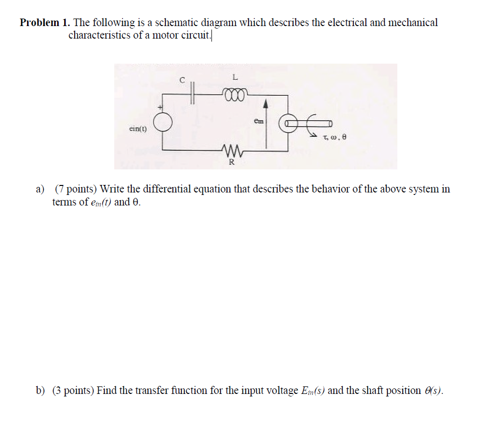 Problem 1. The following is a schematic diagram which | Chegg.com