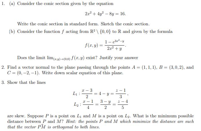 Solved 1. (a) Consider the conic section given by the | Chegg.com