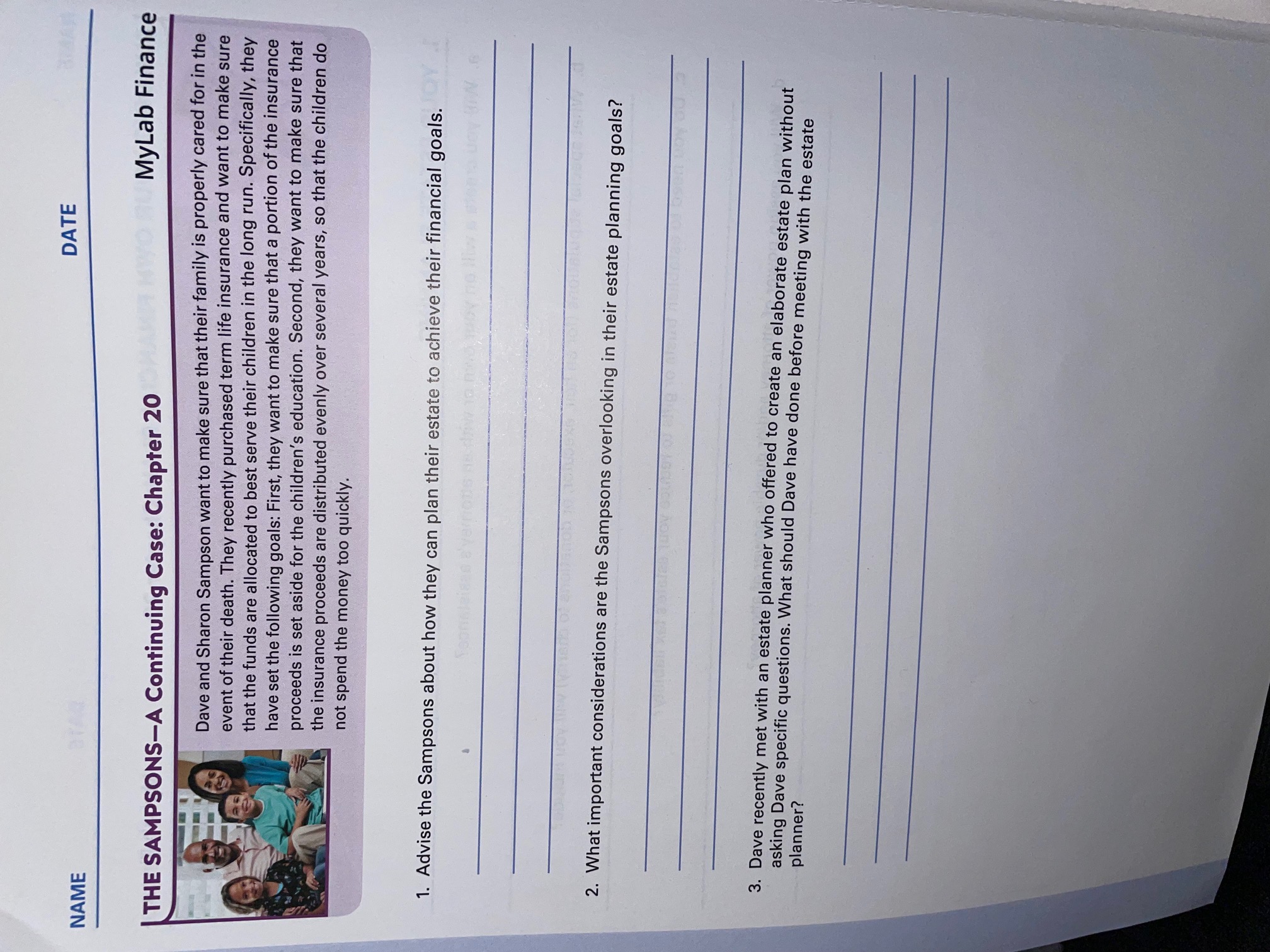 Solved DATE NAME THE SAMPSONS-A Continuing Case: Chapter 20 | Chegg.com