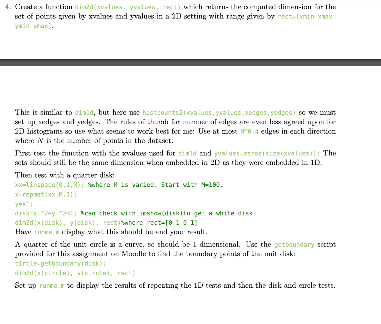 Create a function dim2d(xvalues, ﻿yvalues, rect) | Chegg.com