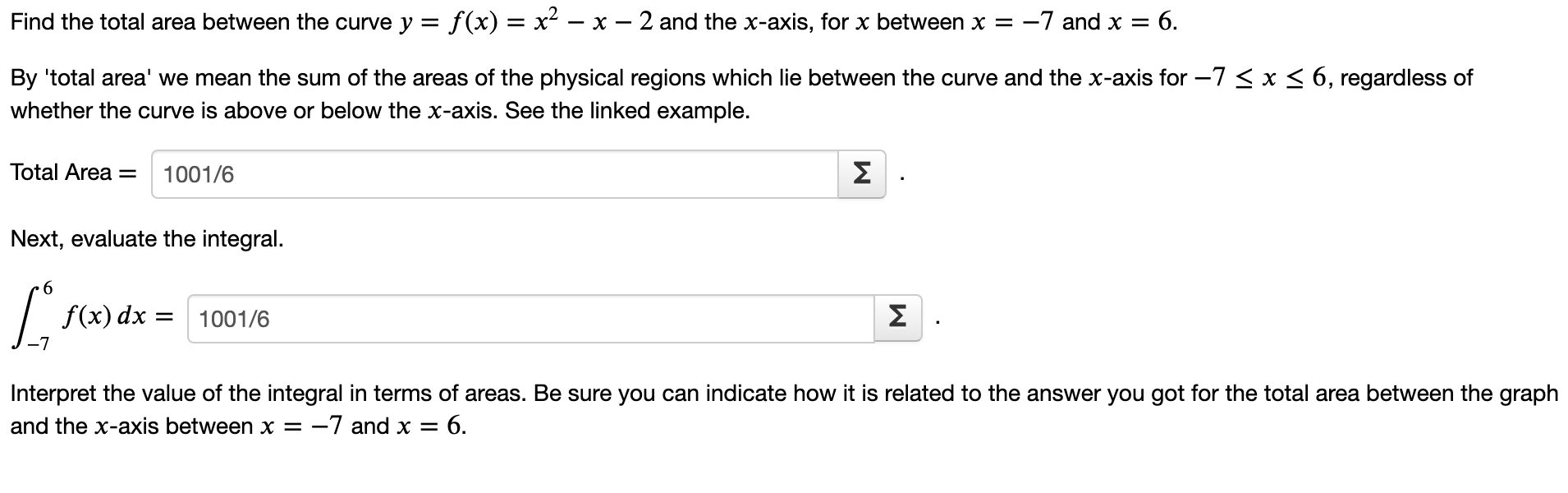 Solved Find the total area between the curve y = f(x) = x2 – | Chegg.com