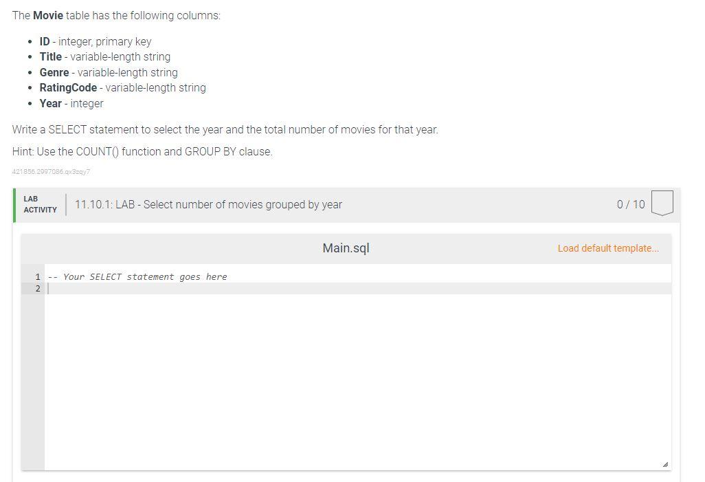 Solved The Movie table has the following columns: - ID - | Chegg.com