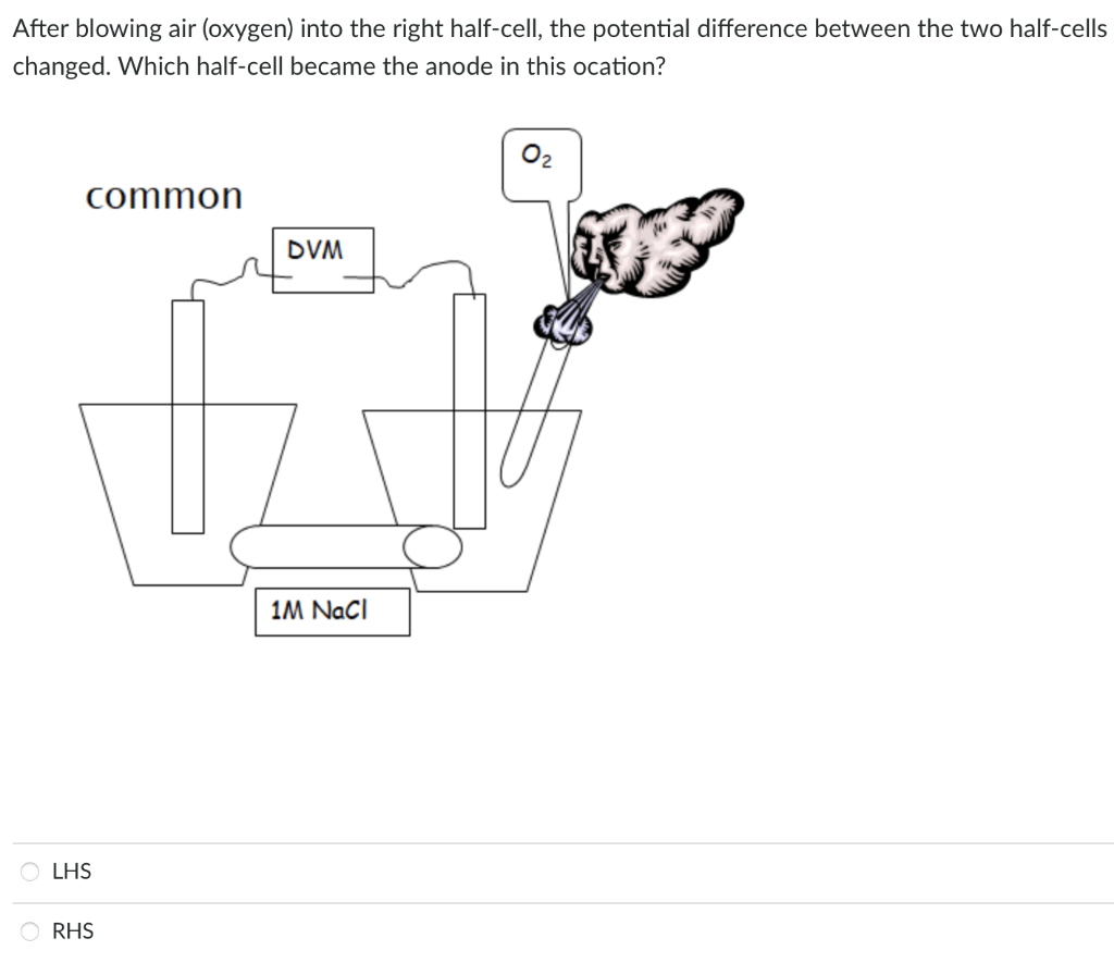 Solved After blowing air (oxygen) into the right half-cell, | Chegg.com
