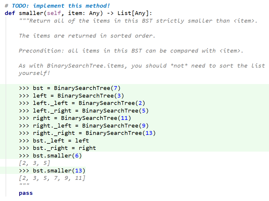 Solved Todo Implement This Method Def Smallerself 7842