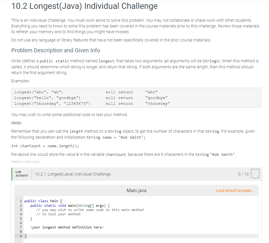 Solved This is an Individual Challenge. You must work alone | Chegg.com