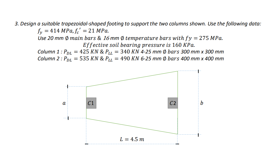 Solved Design a suitable trapezoidal-shaped footing to | Chegg.com