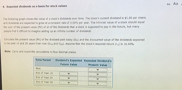 Solved 4. Expected dividends as a basis for stock values The | Chegg.com