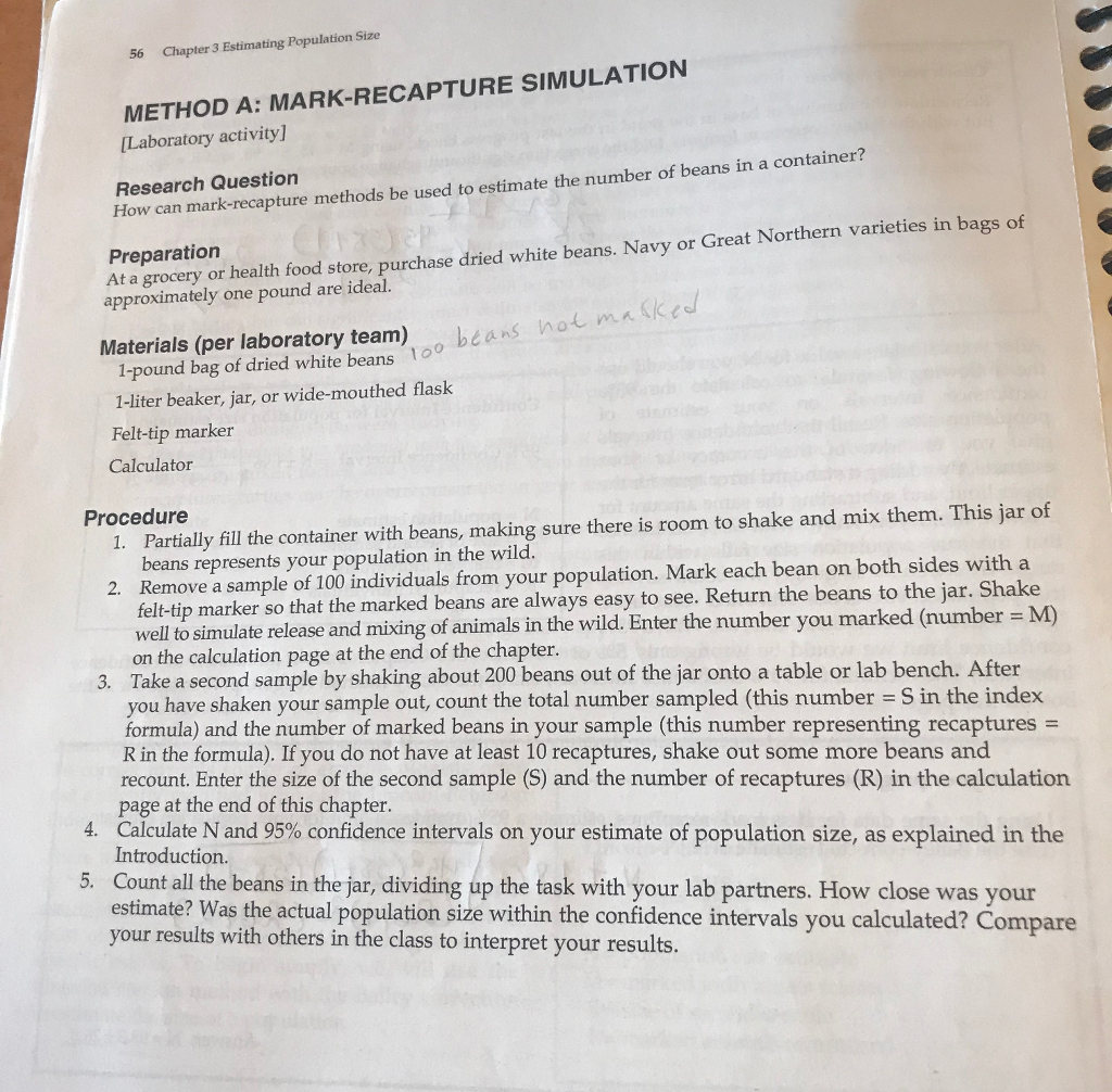 56 Chapter 3 Estimating Population Size METHOD A: | Chegg.com