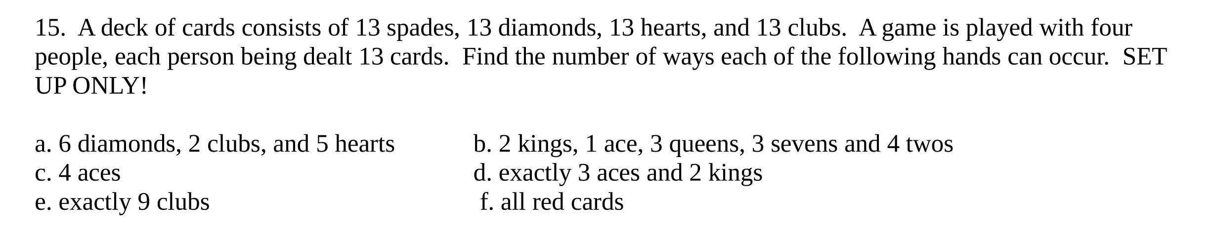 15. A deck of cards consists of 13 spades, 13 | Chegg.com