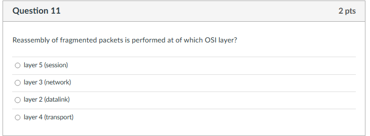 Reassembly of fragmented packets is performed at of | Chegg.com