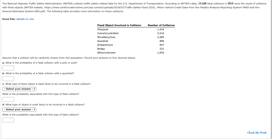 Solved The National Highway Traffic Safety Administration | Chegg.com