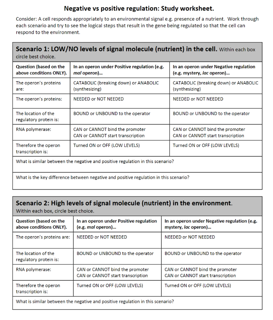 Solved Negative vs positive regulation: Study worksheet. | Chegg.com