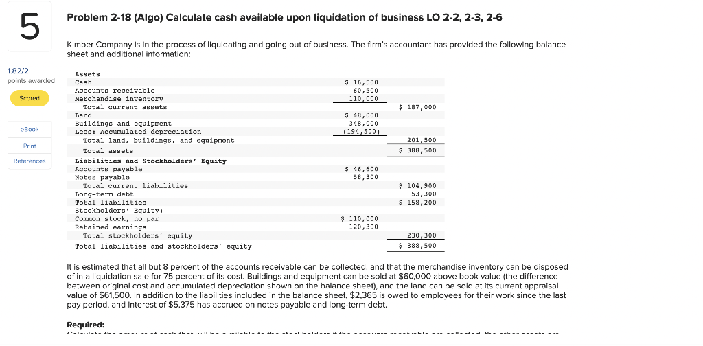 Solved Problem 2-18 (Algo) Calculate cash available upon | Chegg.com