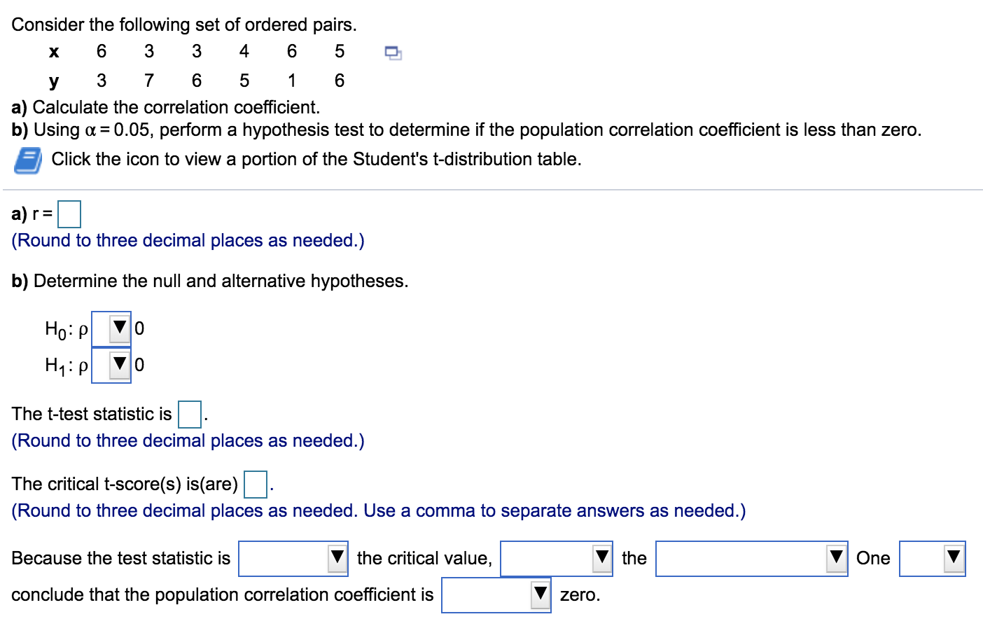 Solved Consider the following set of ordered pairs. x 6 3 3 | Chegg.com