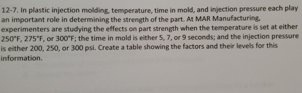 Solved 12-7. In plastic injection molding, temperature, time | Chegg.com