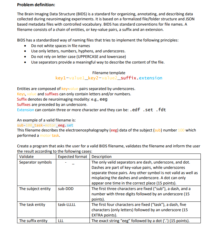 Solved Problem definition: The Brain Imaging Data Structure | Chegg.com