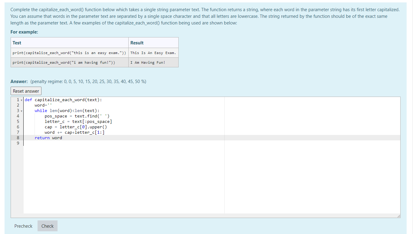 Solved Complete the capitalize_each_word() function below | Chegg.com
