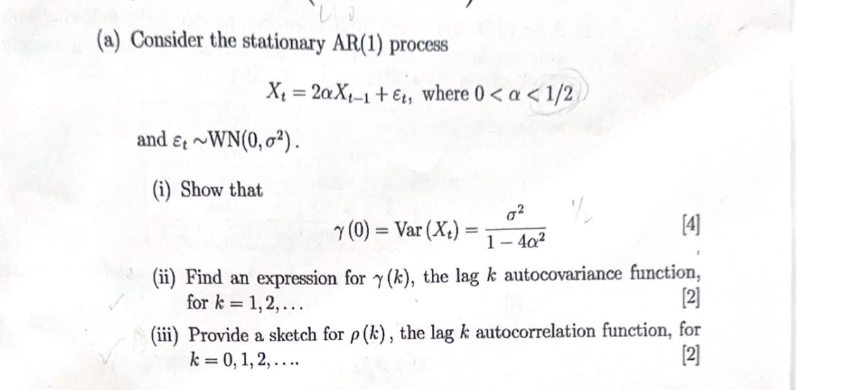 Solved (a) Consider the stationary \\( \\mathrm{AR}(1) \\) | Chegg.com