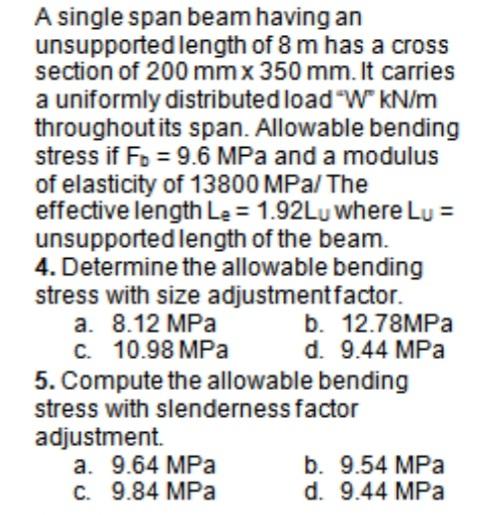 Solved A single span beam having an unsupported length of 8 | Chegg.com