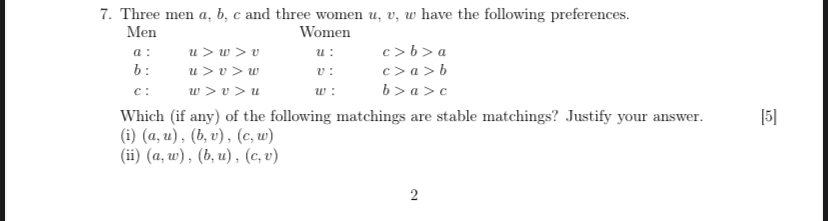 Solved Which (if any) of the following matchings are stable | Chegg.com