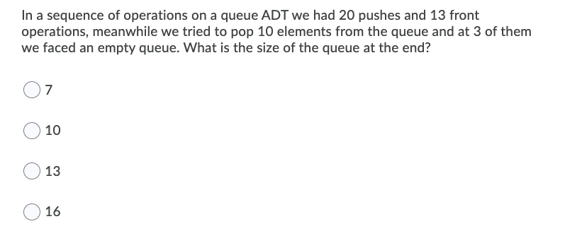 Solved In a sequence of operations on a queue ADT we had 20 | Chegg.com