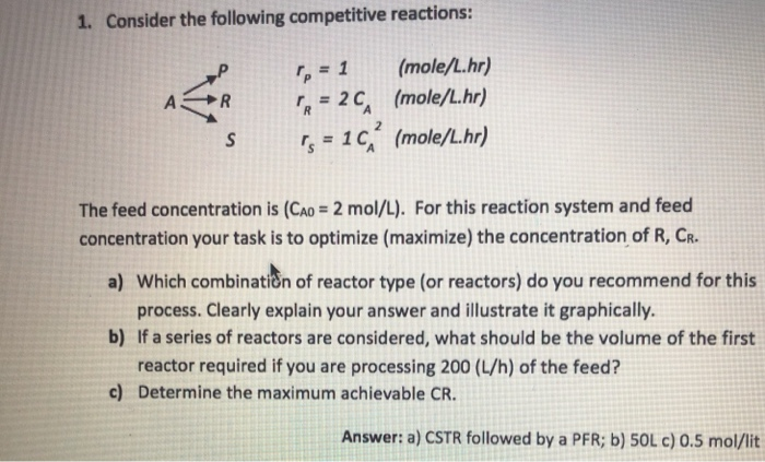 Consider the following competitive reactions: 1. -_p | Chegg.com