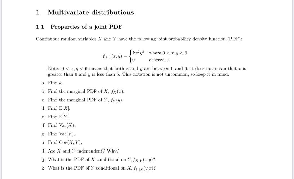 Solved 1 Multivariate distributions 1.1 Properties of a | Chegg.com