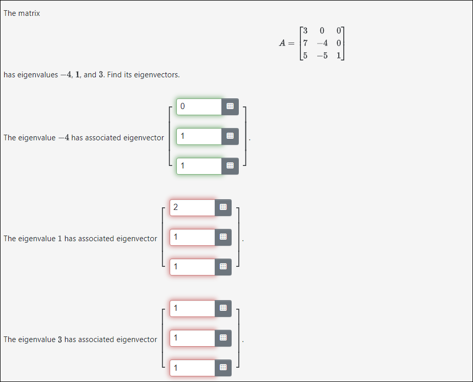 Solved The matrix A=⎣⎡3750−4−5001⎦⎤ has eigenvalues −4,1, | Chegg.com