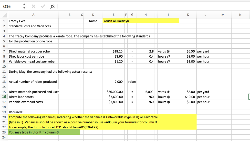 Solved Provided answers must be in Excel Formulas Format and | Chegg.com