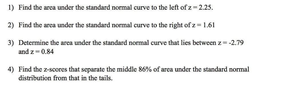 Solved 1) Find the area under the standard normal curve to | Chegg.com