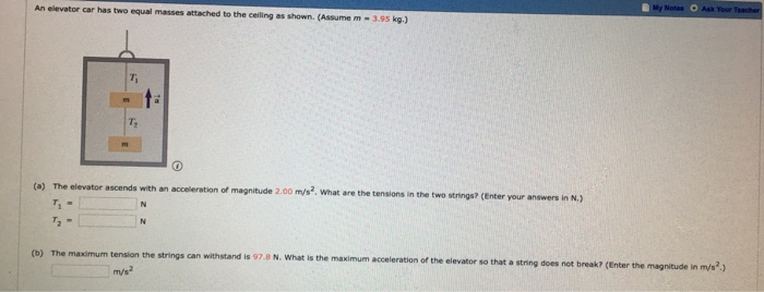 Solved An elevator car has two equal masses attached to the | Chegg.com