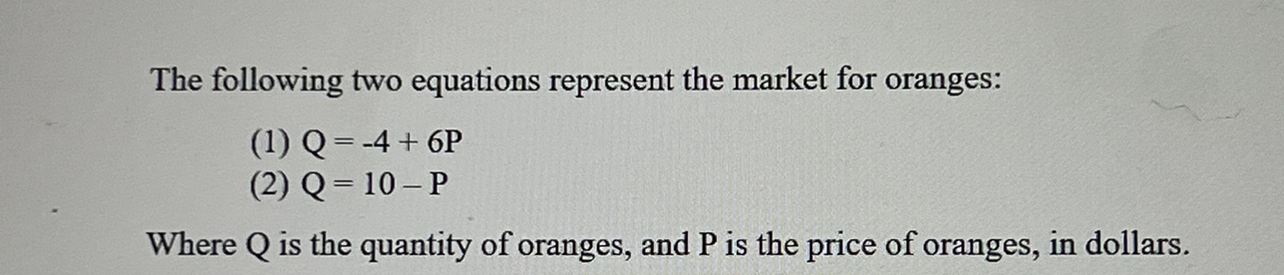 Solved The following two equations represent the market for | Chegg.com