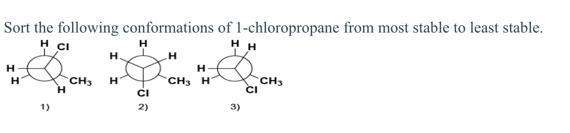 Solved Sort the following conformations of 1-chloropropane | Chegg.com