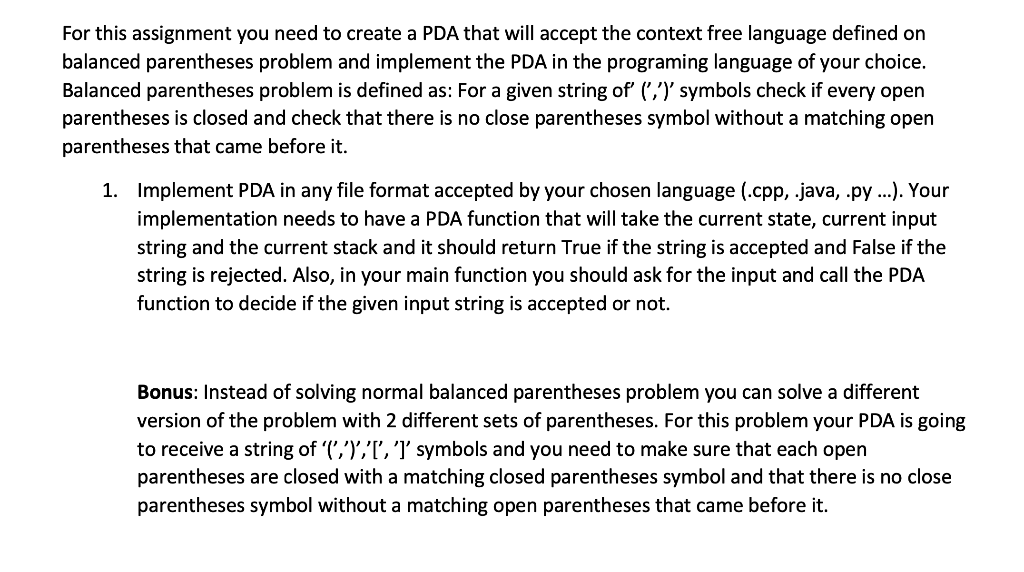 Solved For this assignment you need to create a PDA that | Chegg.com