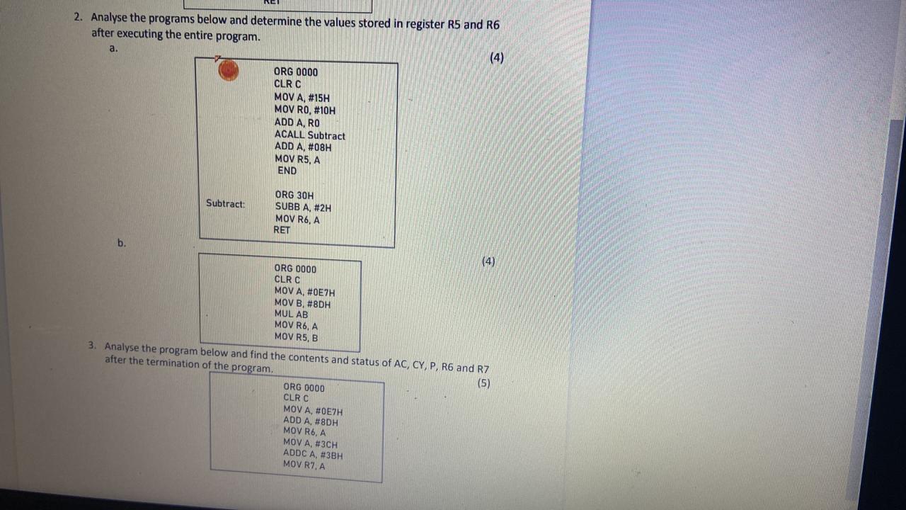 Solved a. 2. Analyse the programs below and determine the | Chegg.com