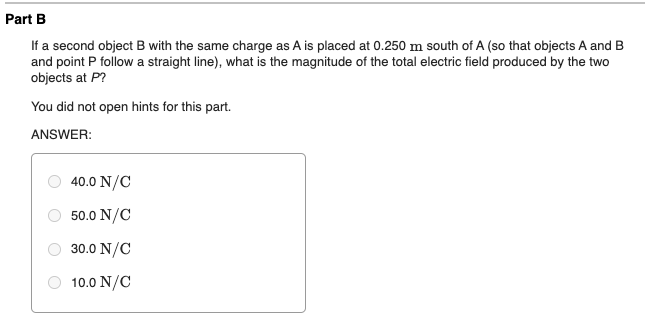 Solved Part BIf ﻿a second object B ﻿with the same charge | Chegg.com