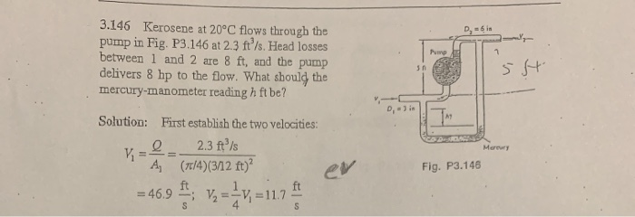 Solved 3.146 Kerosene at 20°C flows through the pump in Fig. | Chegg.com