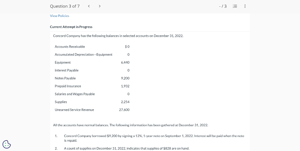 Solved Current Attempt in Progress Concord Company has the | Chegg.com