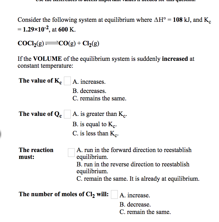 Solved Consider the following system at equilibrium where | Chegg.com