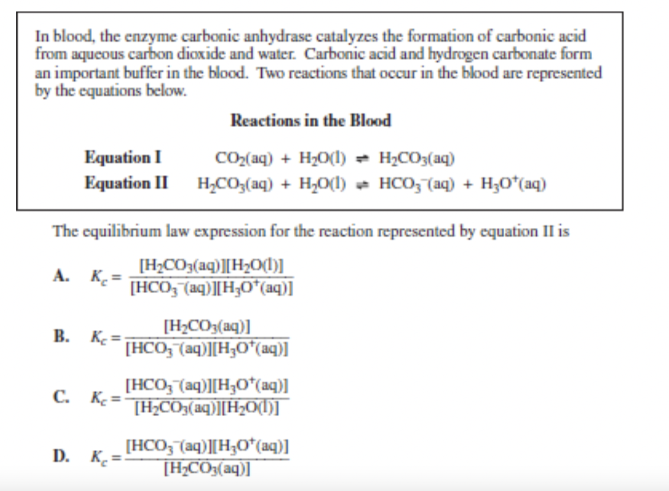Solved In ﻿blood, the enzyme carbonic anhydrase catalyzes | Chegg.com