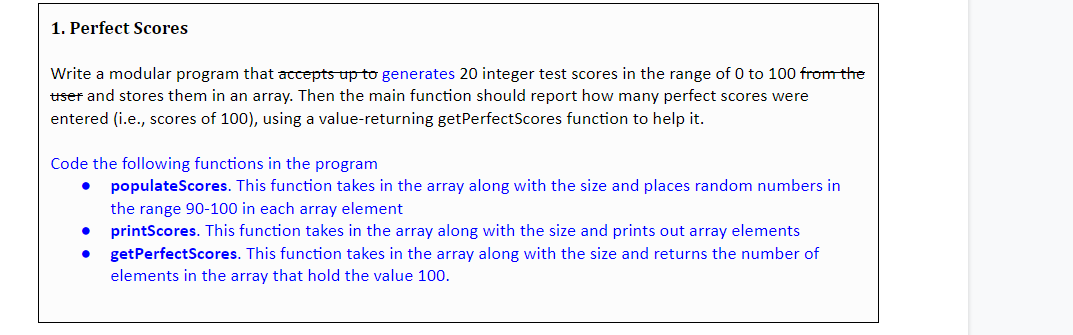 Solved 1. Perfect Scores Write a modular program that | Chegg.com