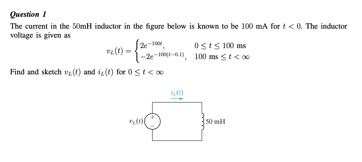 Solved Question 1 The current in the 50mH inductor in the | Chegg.com