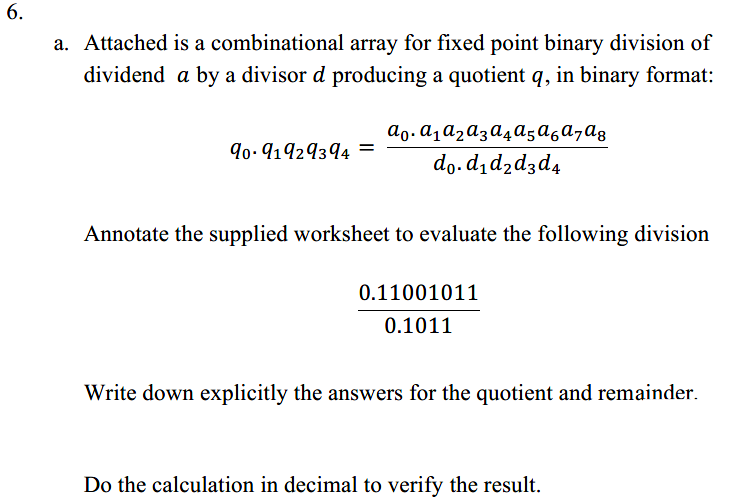 Solved Attached is a combinational array for fixed point | Chegg.com