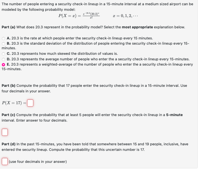 Solved The number of people entering a security check-in | Chegg.com