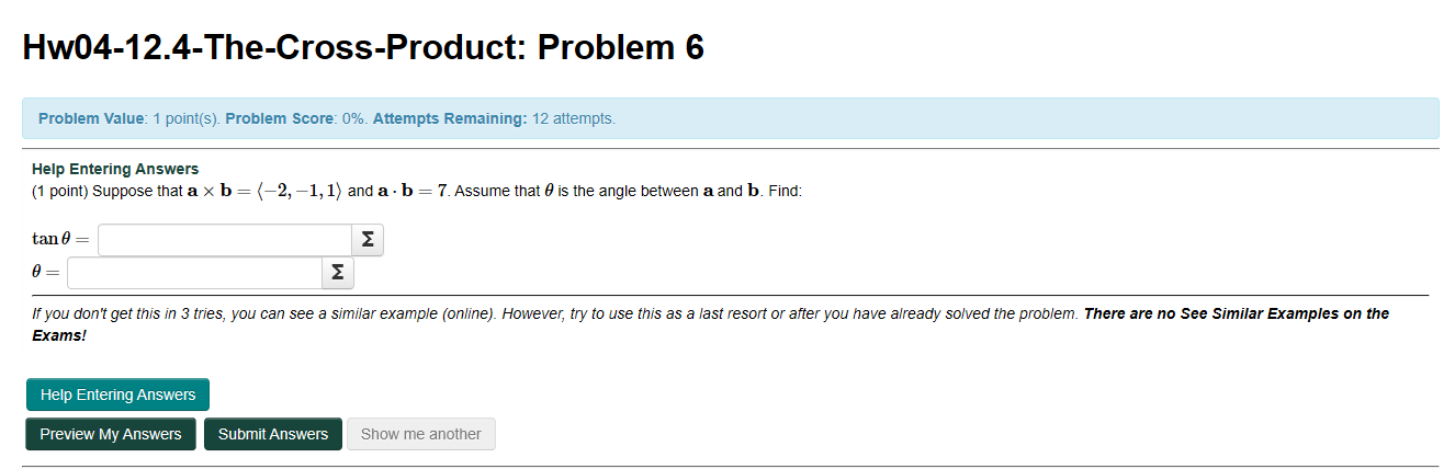 Solved Hw04-12.4-The-Cross-Product: Problem 6 Problem Value: | Chegg.com