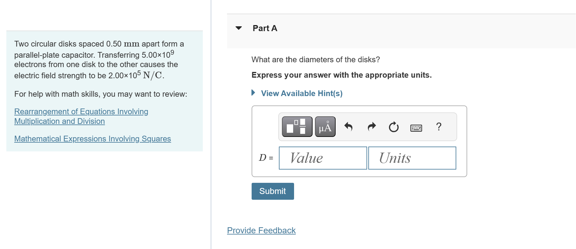 Solved Part ATwo circular disks spaced 0.50mm ﻿apart form | Chegg.com