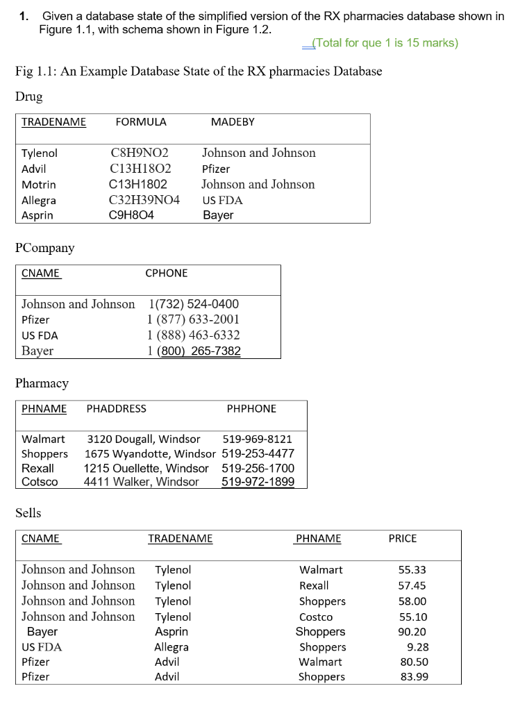 Solved 1. Given a database state of the simplified version | Chegg.com