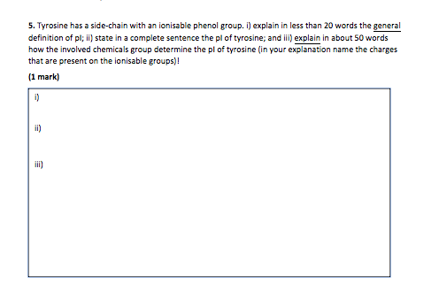 Solved 5. Tyrosine has a side-chain with an ionisable phenol | Chegg.com